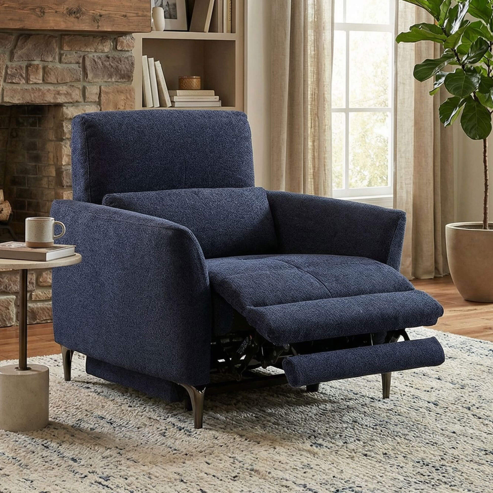 Alicia Blue Fabric Electric Recliner Armchair | Housing Units