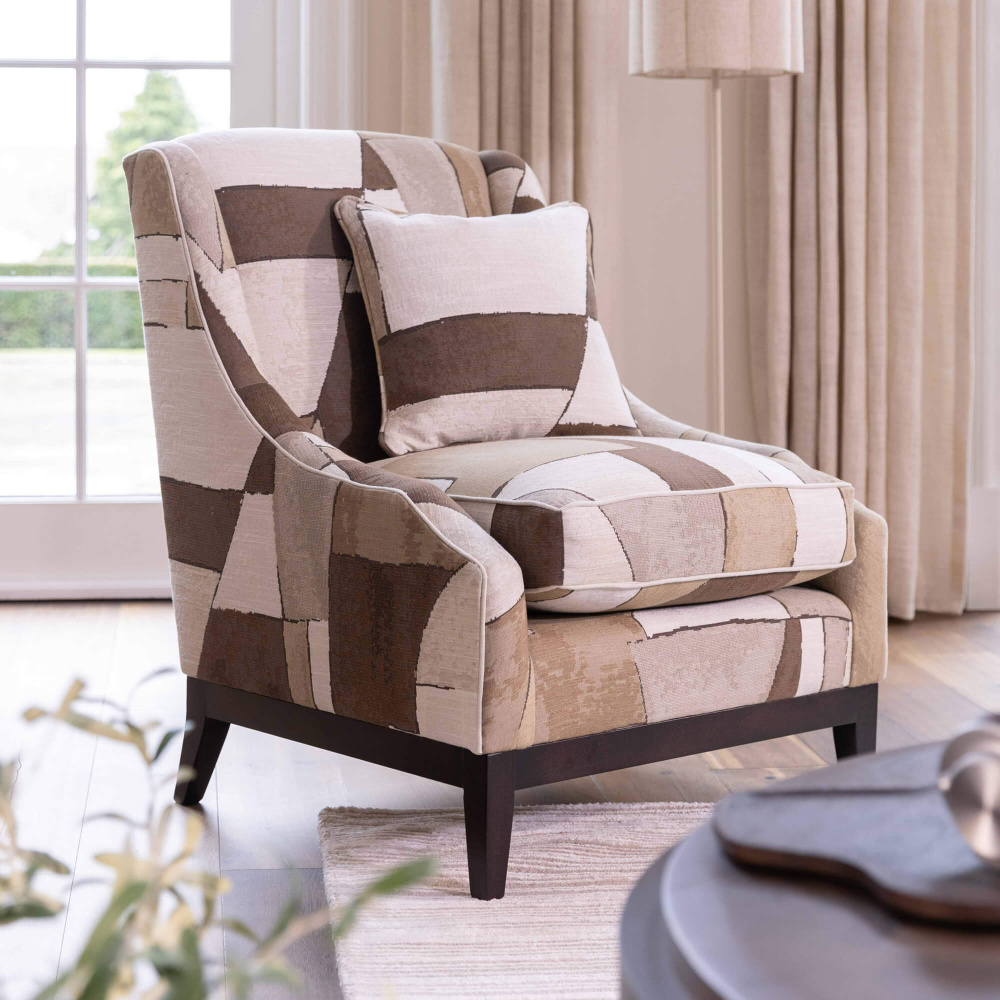David Gundry Sophie Plinth Brown Patterned Fabric Accent Chair ...