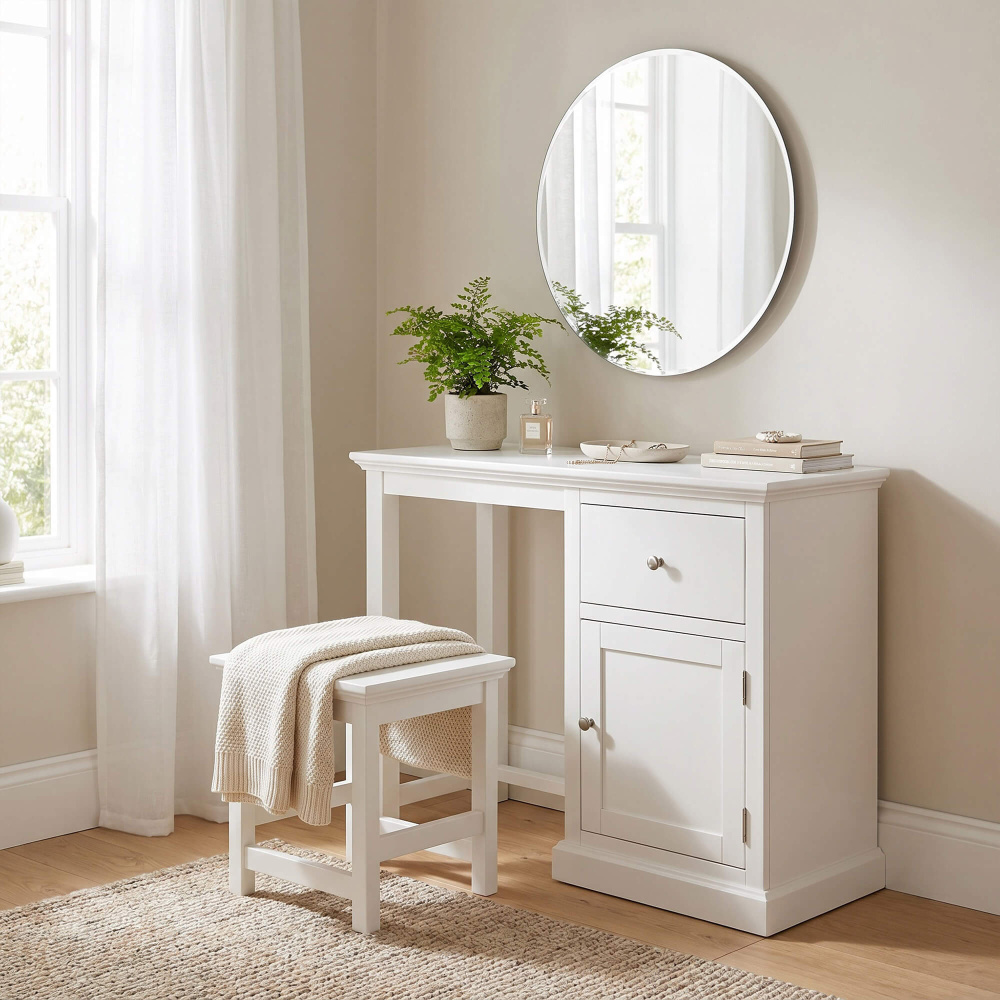 Rebecca White Dressing Table With Stool | Housing Units