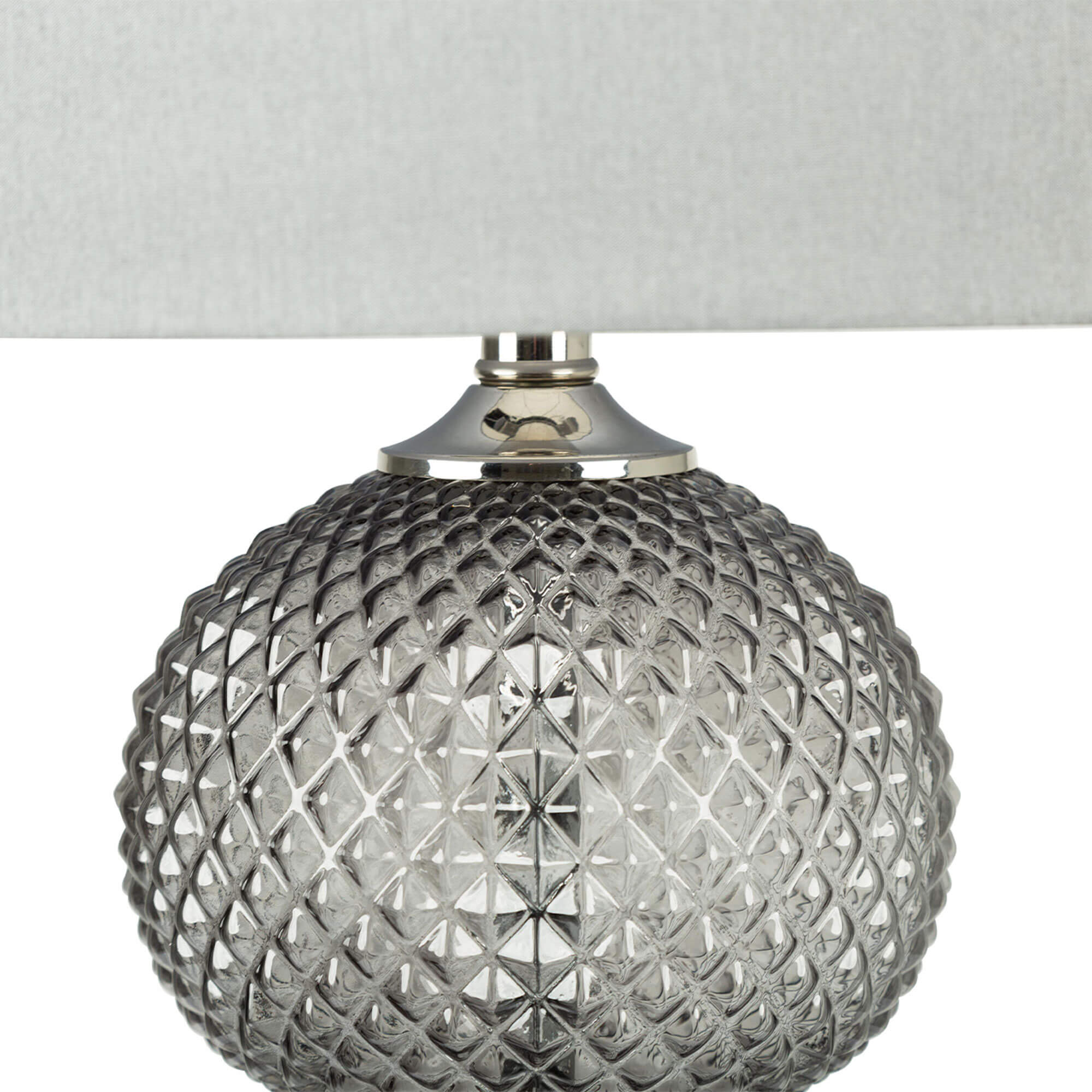 Trio Smoked Glass Table Lamp With Grey Faux Silk Shade