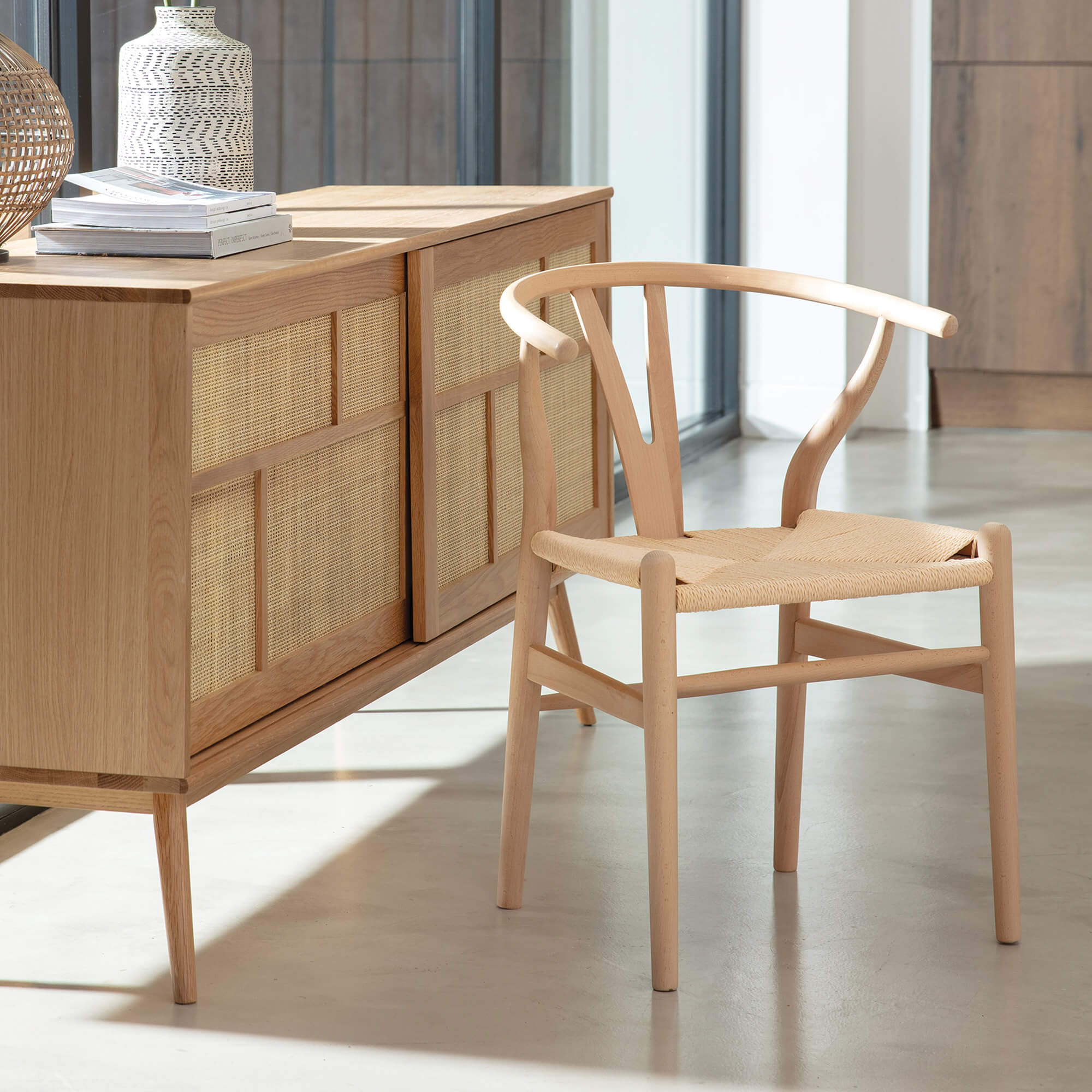 Larvik Natural Wishbone Dining Chair With Woven Cord Seat