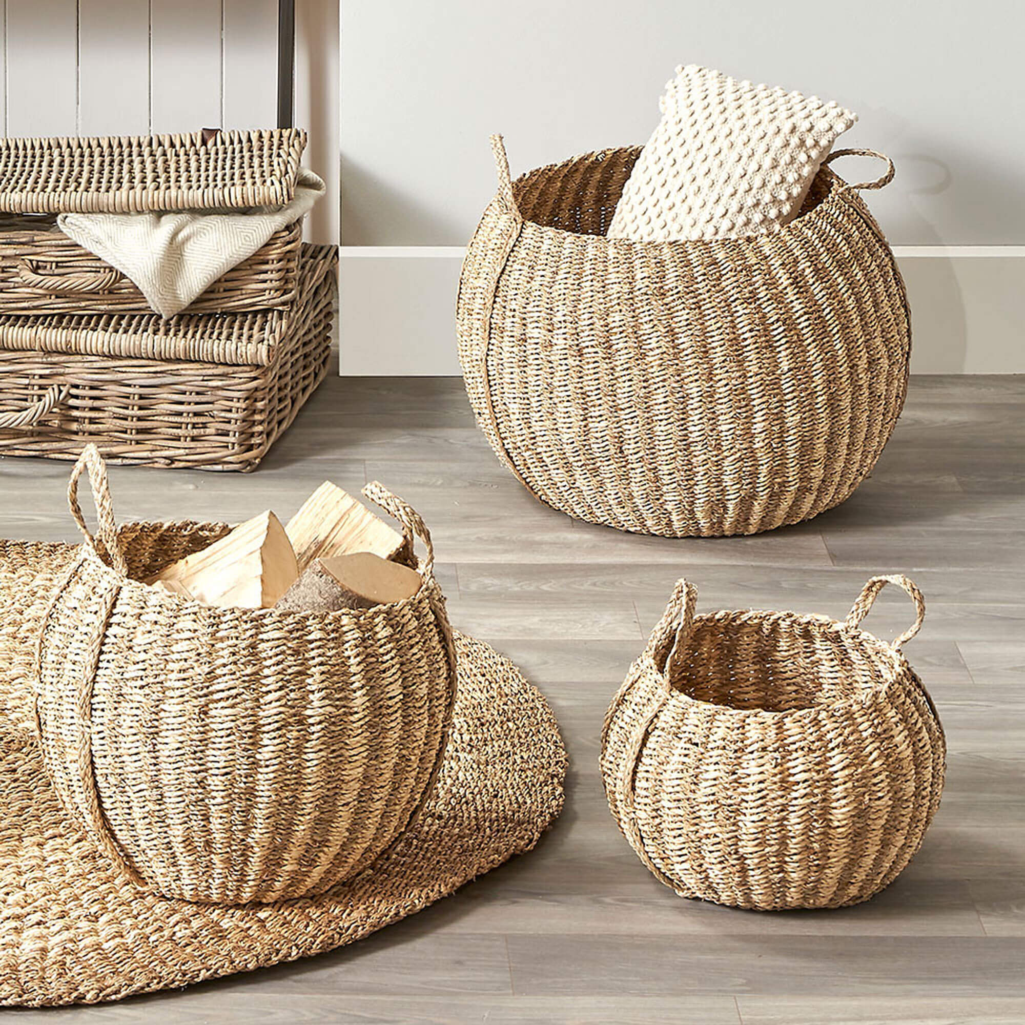 Woven Natural Seagrass Baskets Set 3