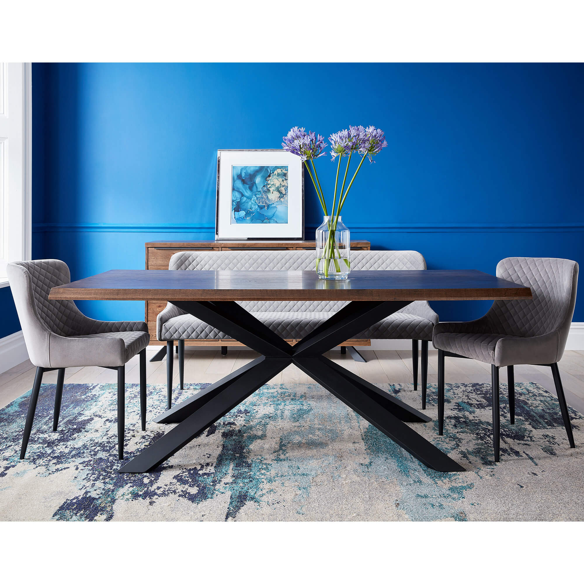 Bronx 200cm Dining Table, Toby Grey Bench & 3 Toby Grey Chairs