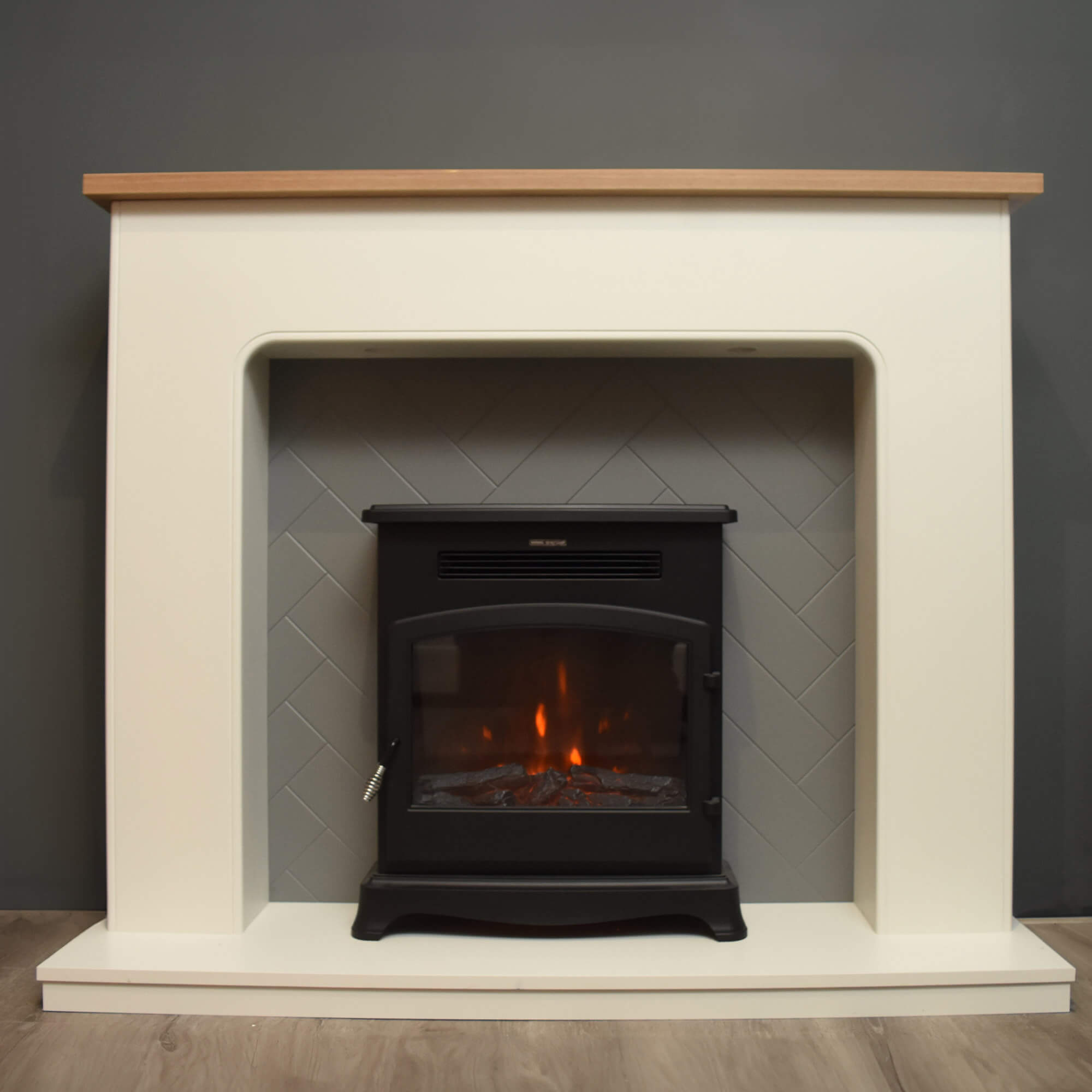 Ingrid Inglenook Wooden Fire Surround with Elstow Matt Black Electric Stove