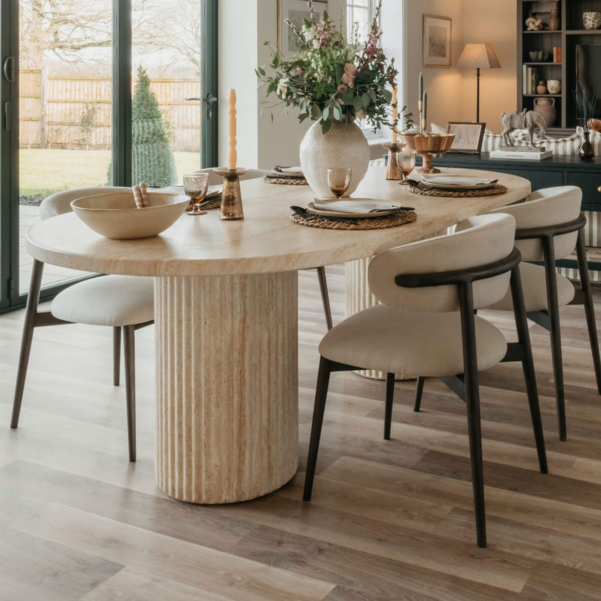 Albana Oval Travertine Effect Dining Table
