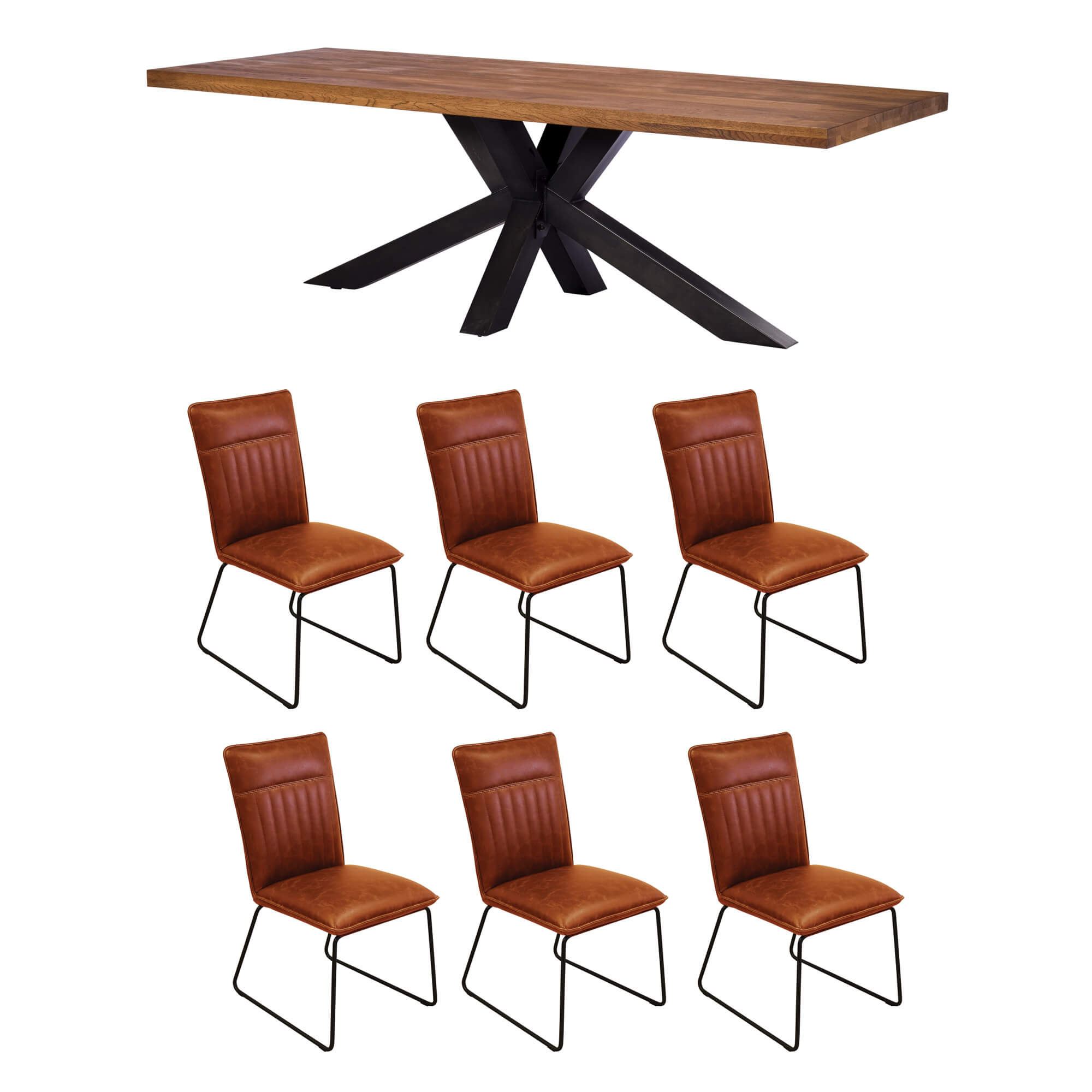 Harrington Oak 200cm Dining Table & 6 Clarence Tan Chairs