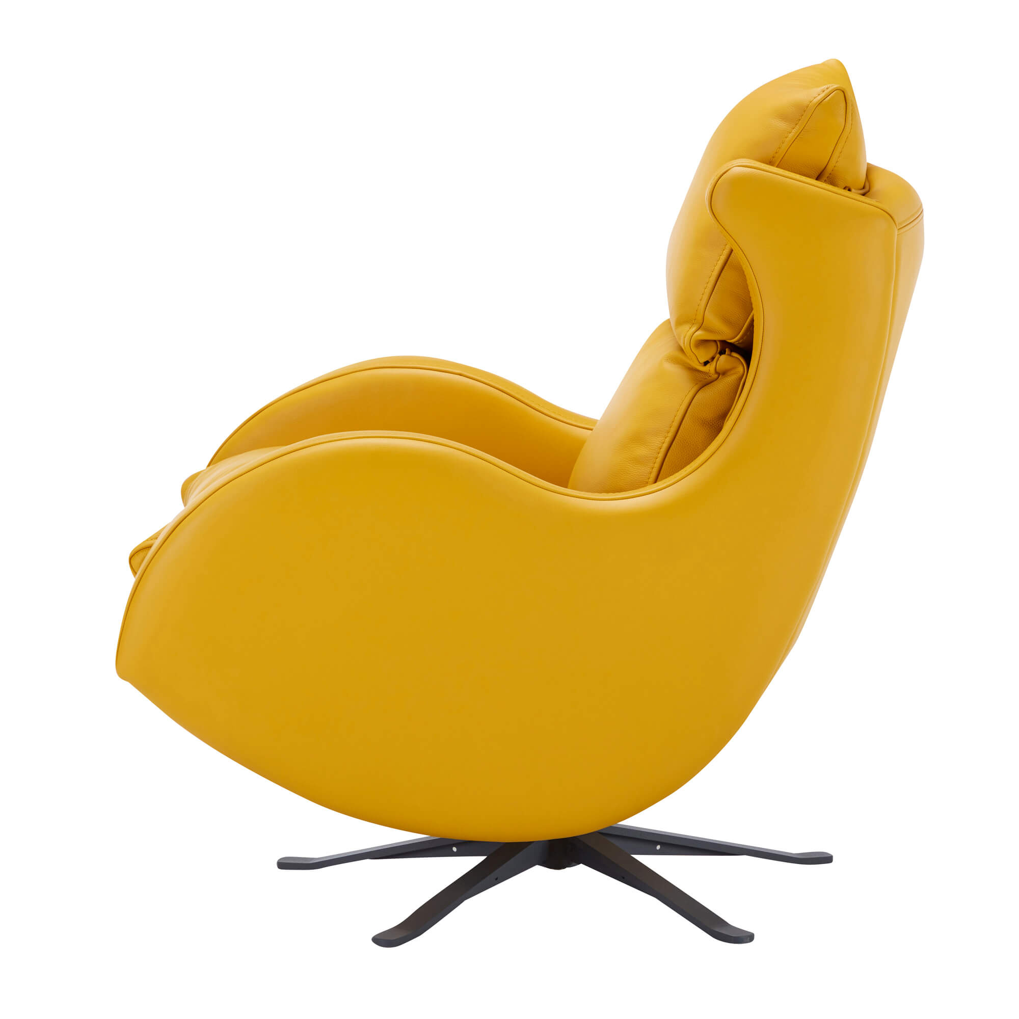 Fama Lenny Yellow Leather Swivel Rocking Armchair & Footstool