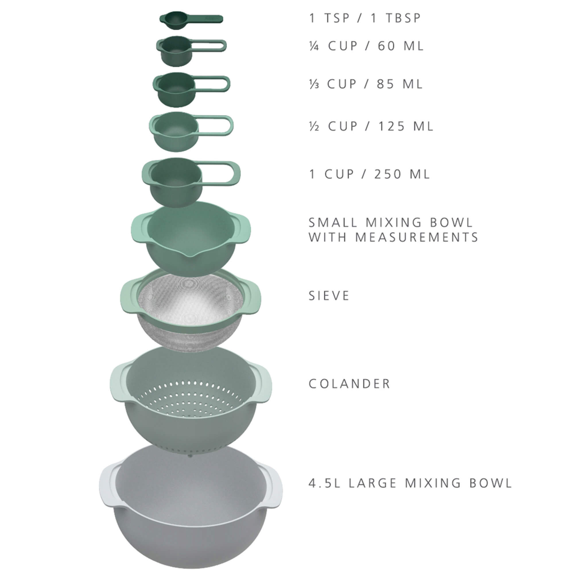 Joseph Joseph Nest 9 Plus Sage Green Nesting Bowl Set