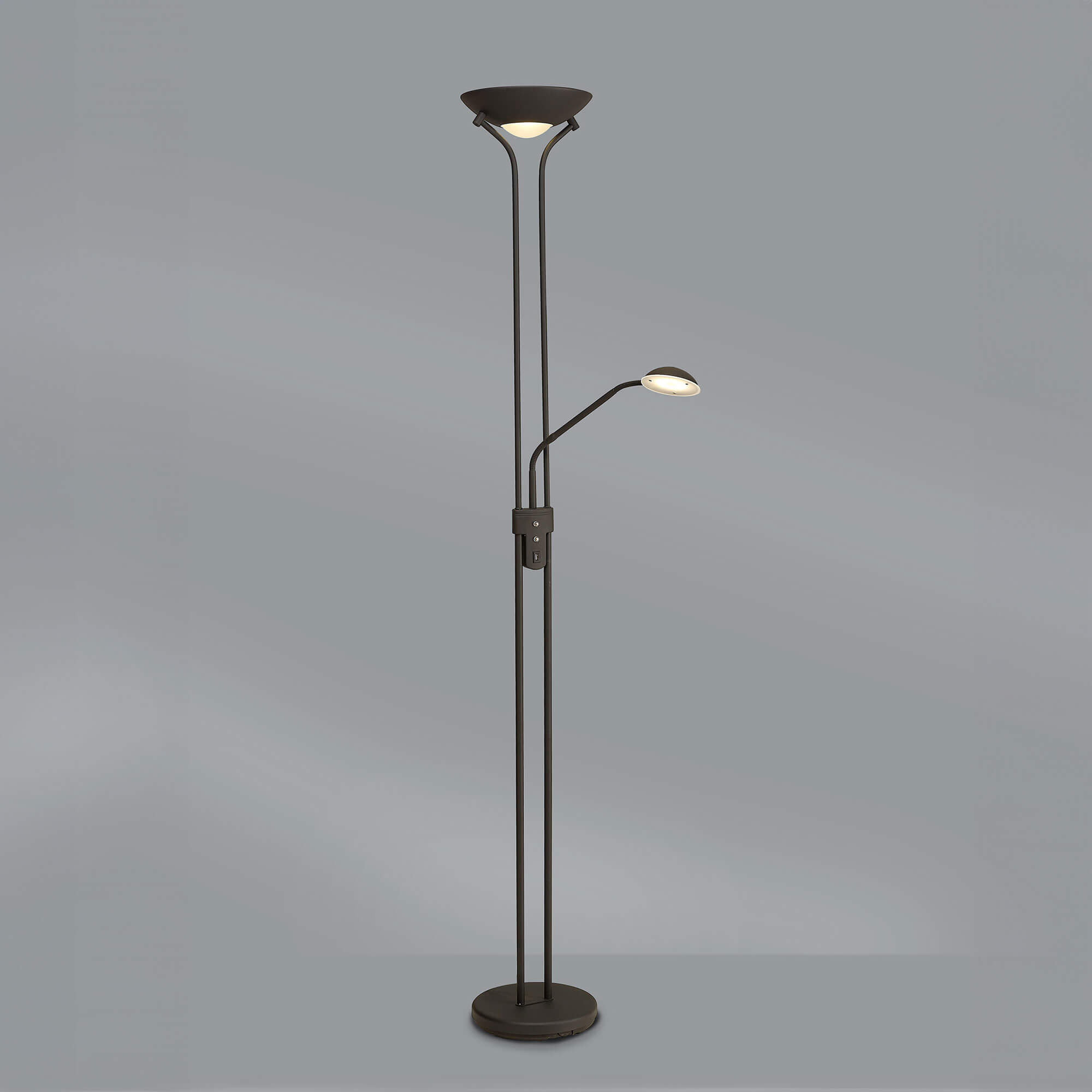 Brazier Satin Black USB 2 Light Uplighter Floor Lamp