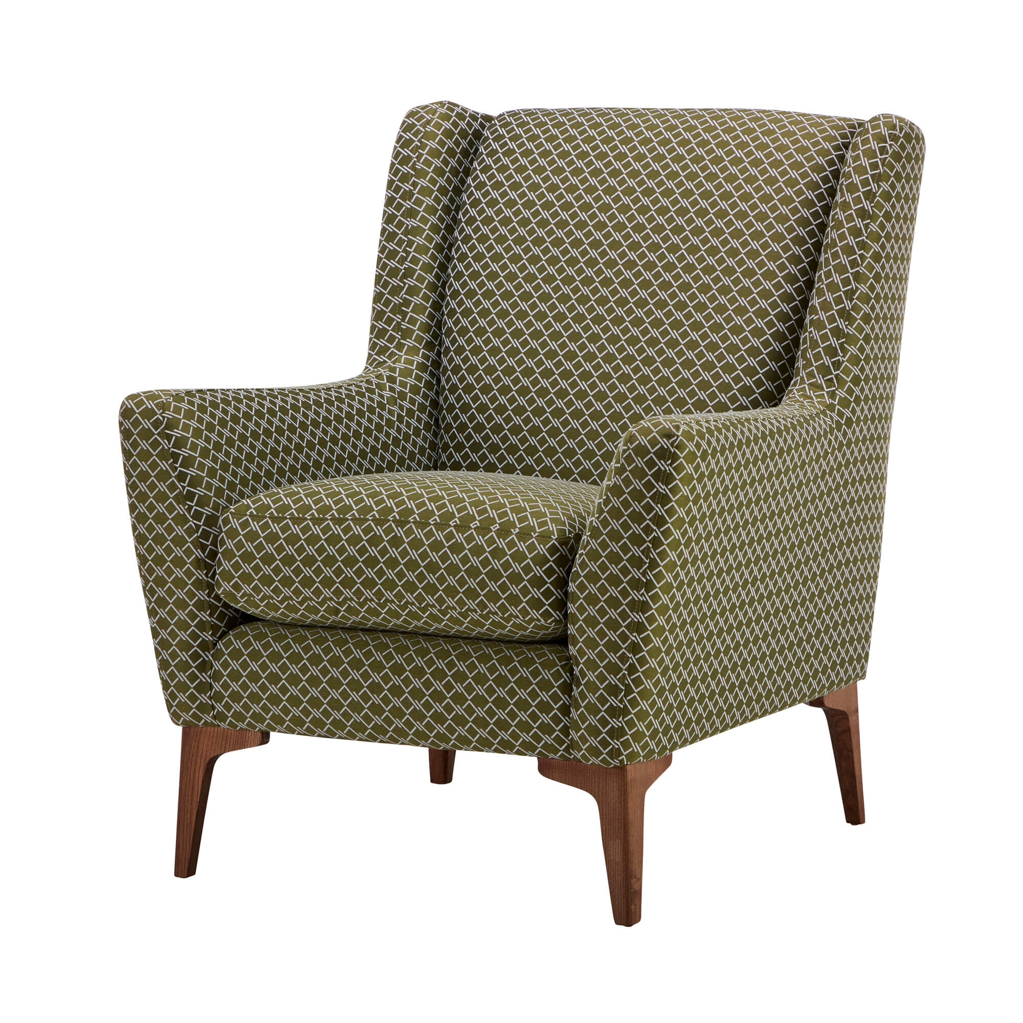 Harrison Olive Green Geometric Patterned Fabric Accent Chair