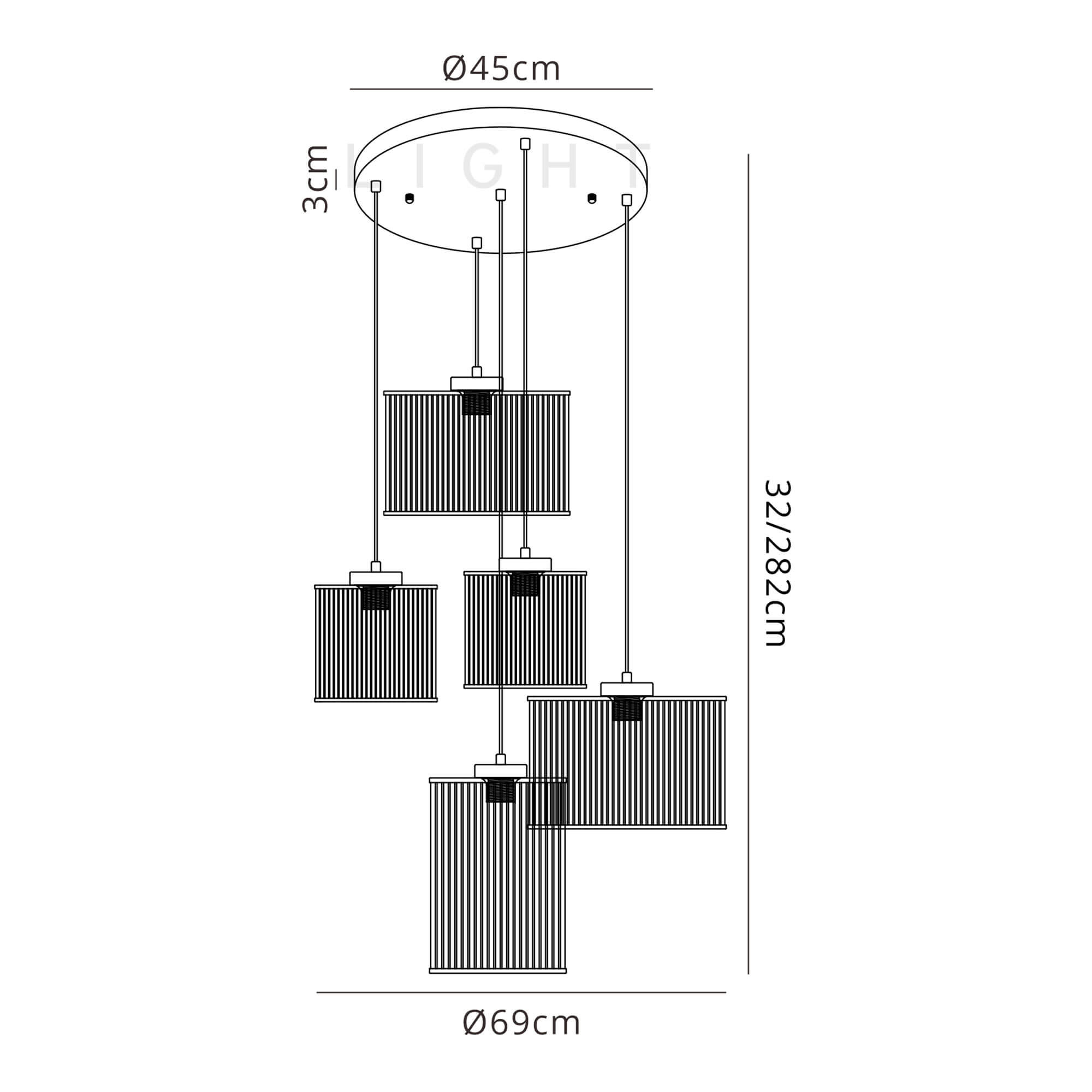 Davis Black Round 5 Light Glass Rod Pendant