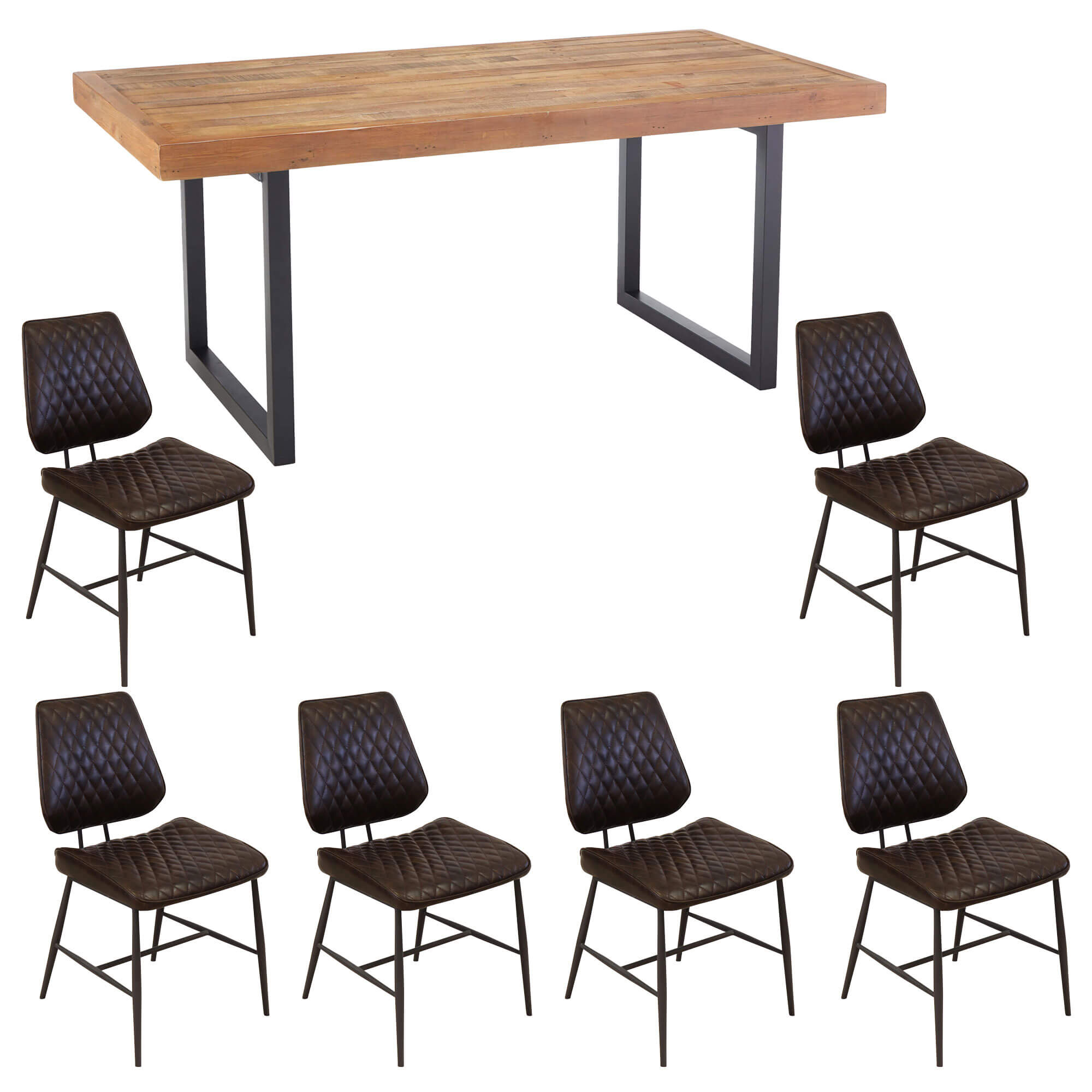 Malmo Reclaimed Timber 180cm Dining Table and 6 Brown Kiara Dining Chairs