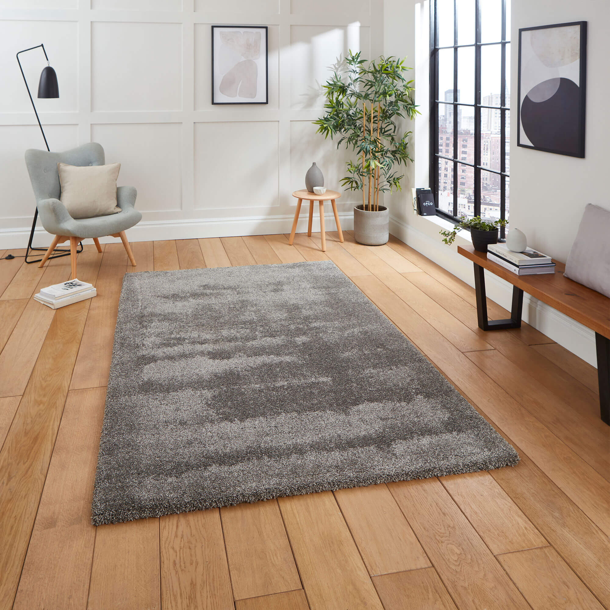 Deluxe Plain Grey Shaggy 160cm x 230cm Rug