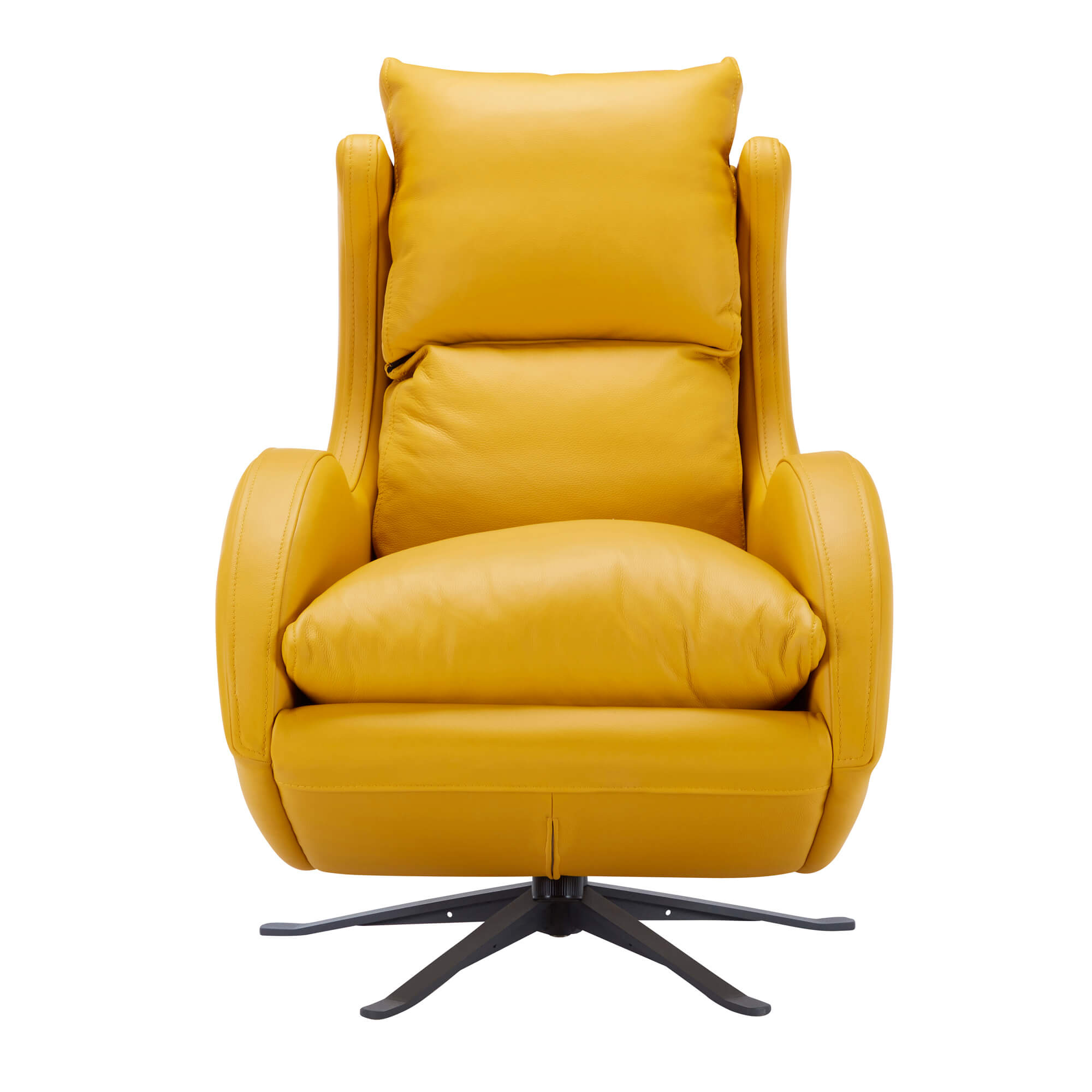Fama Lenny Yellow Leather Swivel Rocking Armchair & Footstool