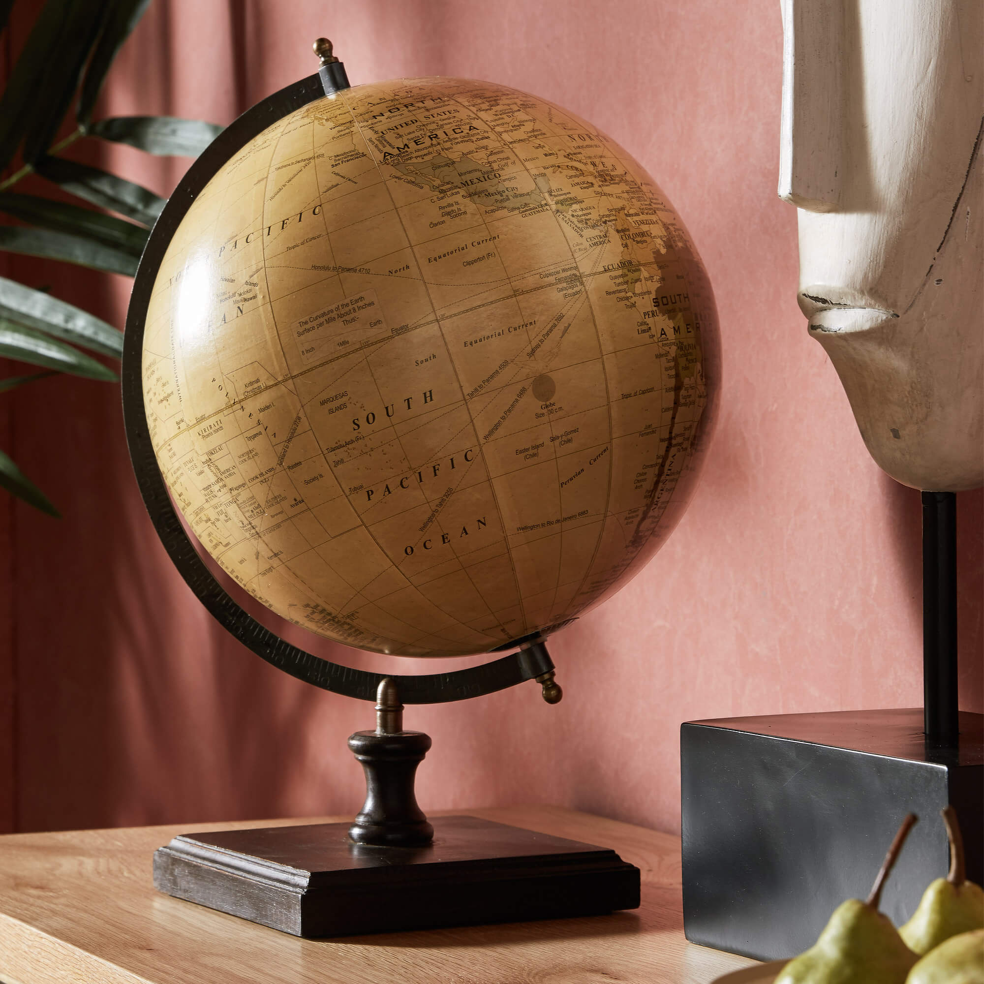 Brown World Globe on Wooden Base